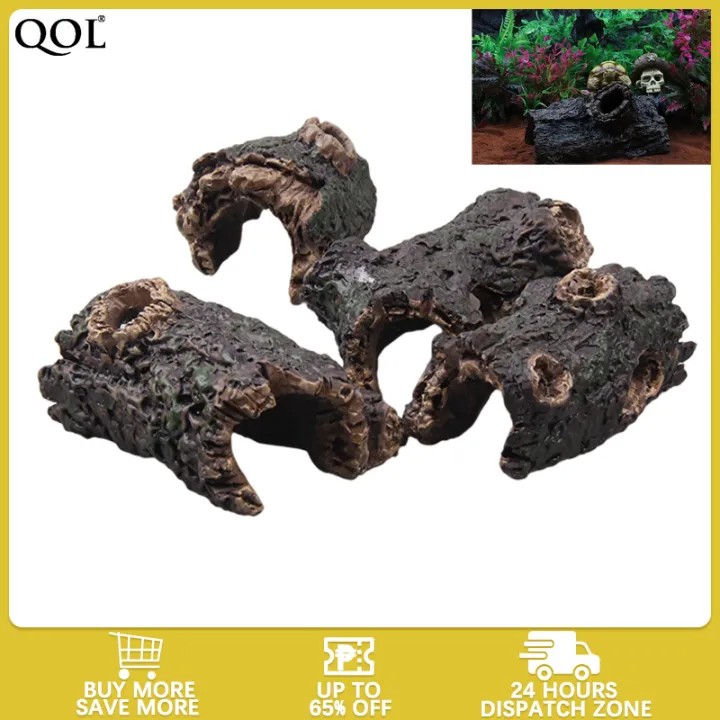 4Pcs Aquarium Cave Resin Hollow Tree Bark Fish Tank Driftwood Hideout ...