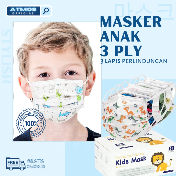 ♥️ATMOS♥️ Masker Anak 3 ply isi 50 pcs Mix Motif - Masker Anak umur 3 ...