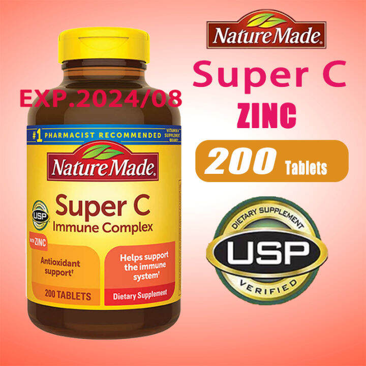 Nature Made Super C vitamin C Immune Complex with Zinc Tablets 200 ...