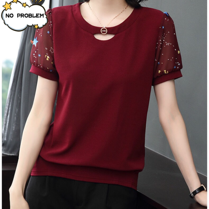 Mga Kababaihan Ang Naka-print Na Maikling Manggas Na Shirt Ng Tsifon ...