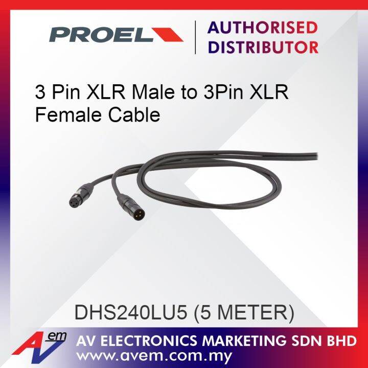 Proel DHS240LU5 (DHS-240LU5) Balanced Cable 3 Pin XLR Male to 3 Pin XLR ...