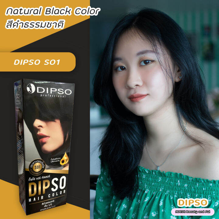 ดิ๊พโซ่ S01 สีดำธรรมชาติ ครีมเปลี่ยนสีผม ครีมย้อมผม สีย้อมผม ยาย้อมผม Dipso S01 Natural Black ...