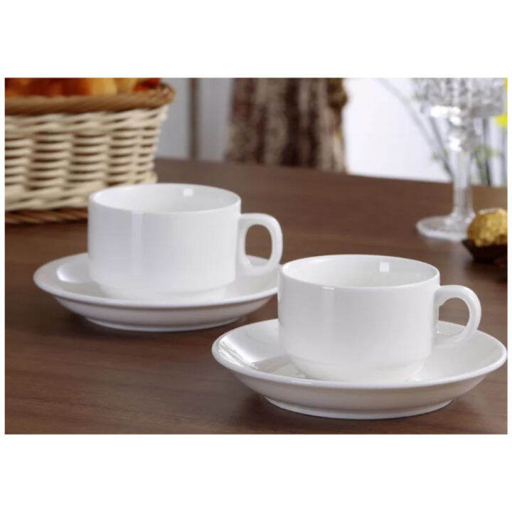 6 Set White Ceramic Cup & Saucer Set Cawan Kopi Teh Putih Hotel Coffee ...