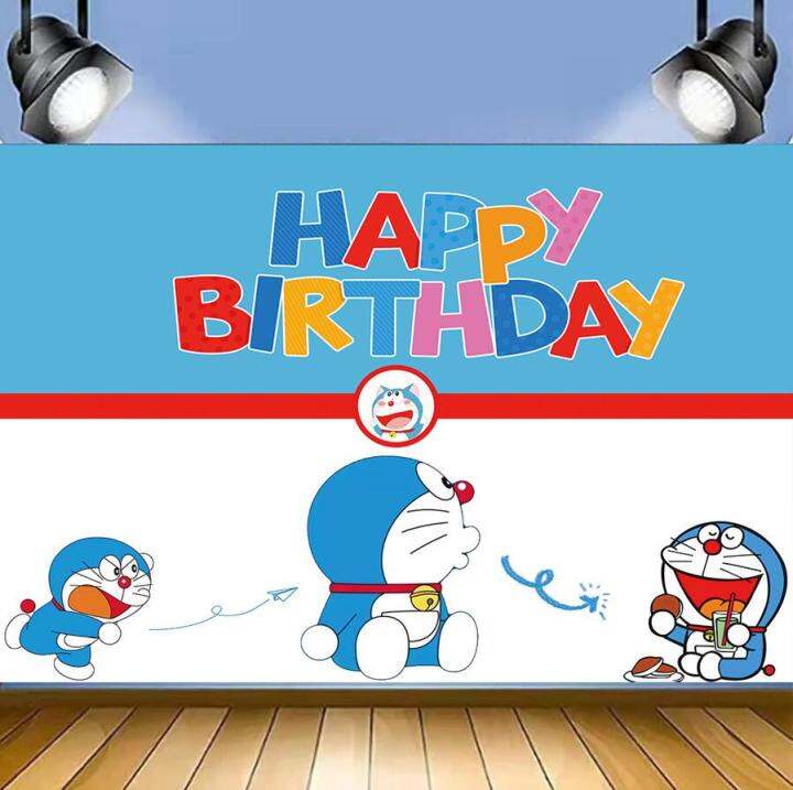 Doraemon Theme Backdrop Happy Birthday Baby Shower Banner Suitable for ...