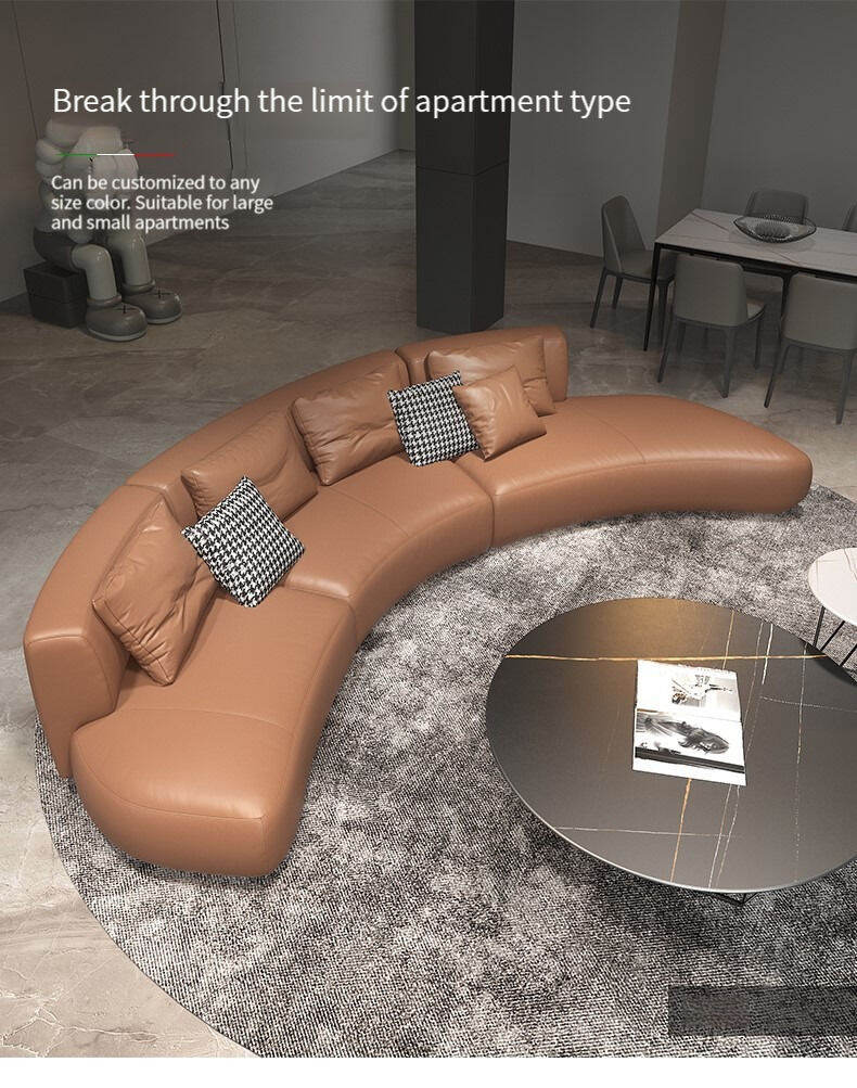 TATA HOME Nordic Leather Sofa โซฟาตัวยู Curved โซฟาสีครีม Minimalist ...