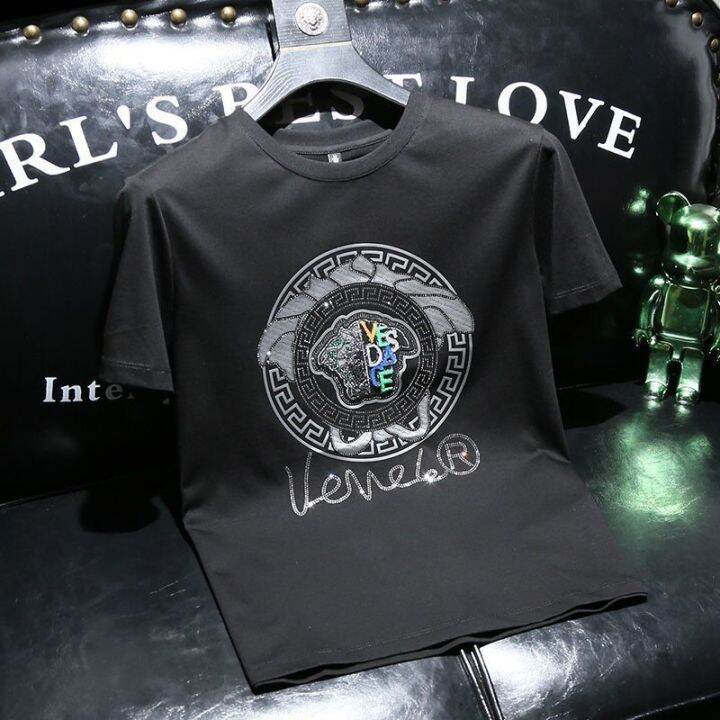 FULAIDA เสื้อยืดแบรนด์เสื้อแขนสั้นแฟชั่นหรูหราสไตล์ยุโรป,เสื้อยืดแขนสาม ...