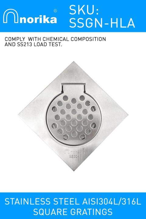 "NORIKA®" SS Floor Trap Drain Bathroom Square Grating Angled Hairline ...