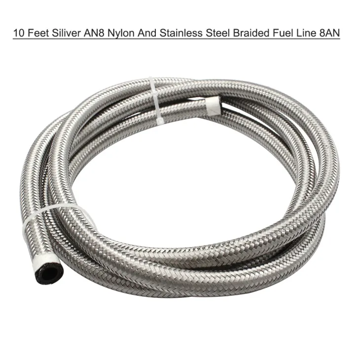 7 Feet Silver AN8 Nylon And Stainless Steel Braided Fuel Line 8AN ...