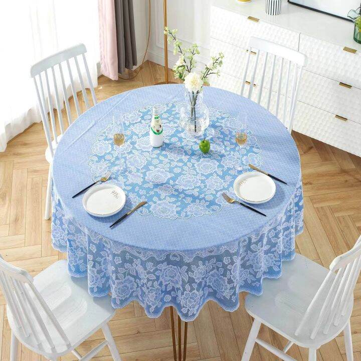 4/6/8/10 Seaters Tablecover Round Blue Table Cloth Waterproof Oil Proof ...