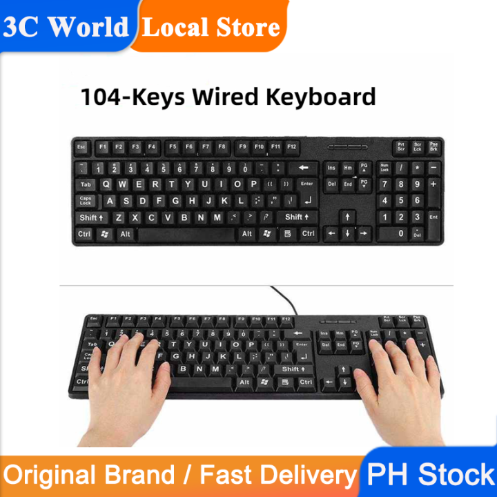 Wired Keyboard Usb Large Character 104 Keys Comfortable Quiet Input