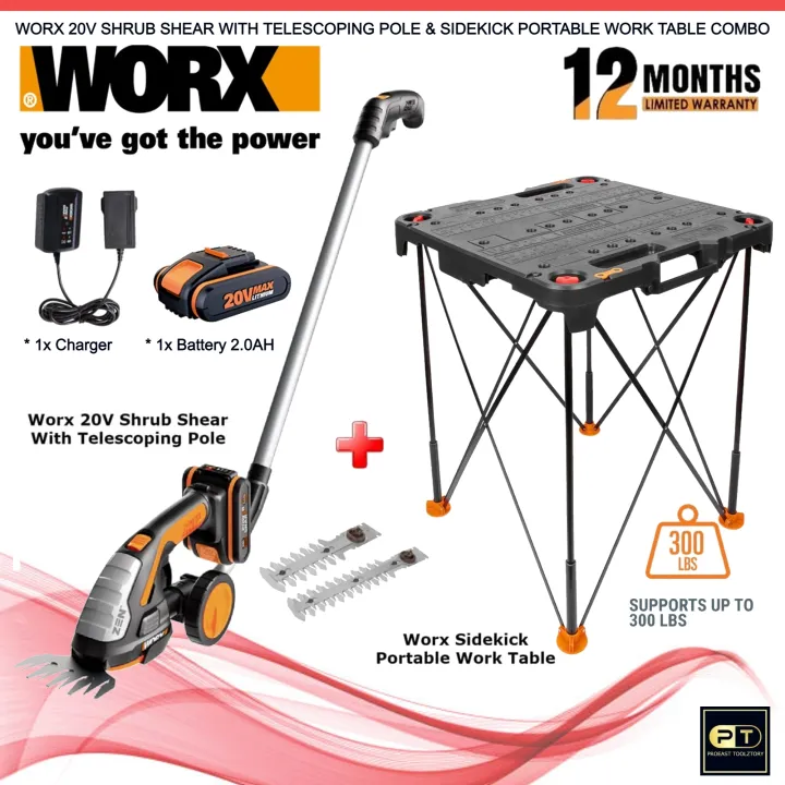 WORX WX066 SIDEKICK PORTABLE WORK TABLE & WG801E 20V SHRUB SHEAR ...