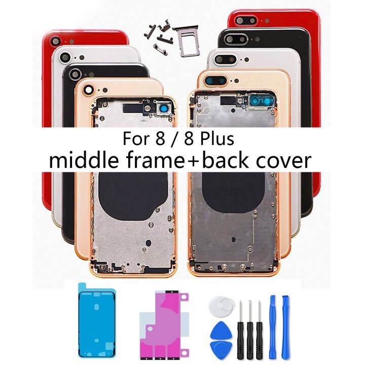 New Housing For Iphone 8 8Plus Back Rear Middle Frame + Back Glass Cover + SIM Tray + Side ...