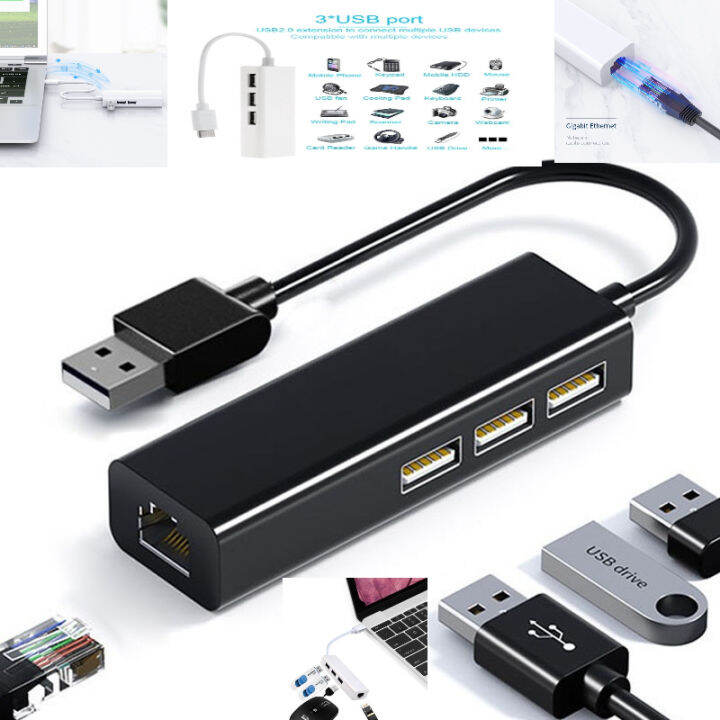 Ethernet Adapter With 3 Ports USB 2.0 RJ45 HUB Lan Network Card USB To ...