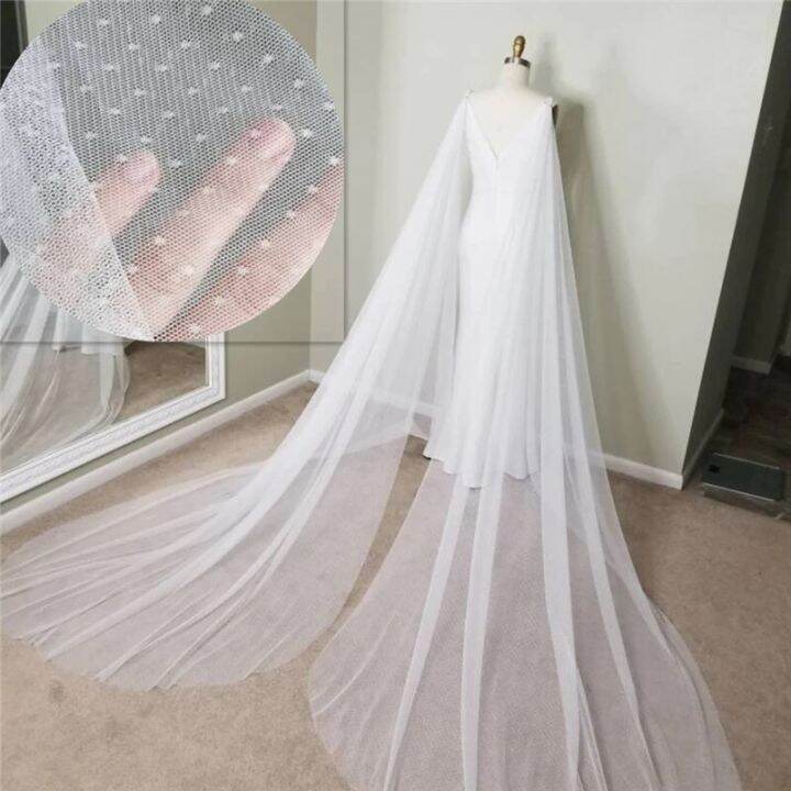 Polka Dot Bridal Cape Veils Long White Ivory Black Tulle Wedding ...