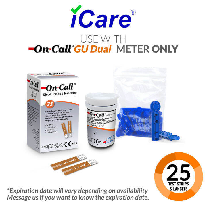 iCare®Uric-T25 On Call Blood Uric Acid Test Strips 25pcs + Lancets ...