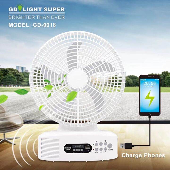 GD9018 rechargeable Solar Desk Fan with Fm Radio Bluetooth Speaker and ...