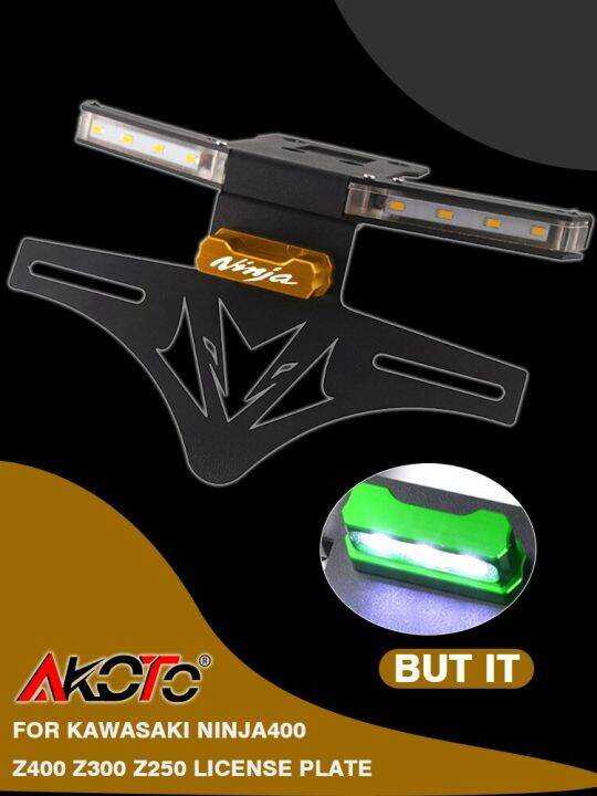 AKOTO Motorcycle Green License Plate Holder LED Turn Signal Lights ...