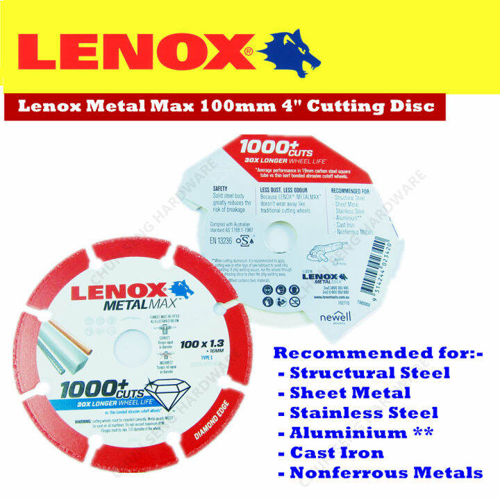 Lenox Metal Max 100mm 4" Cutting Disc / Cutting Wheel Diamond Edge 1000 ...