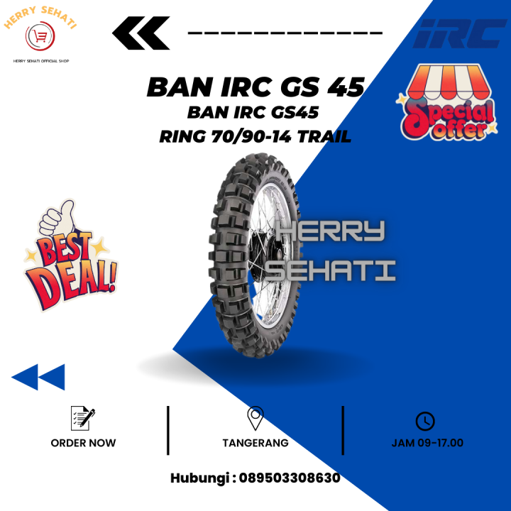 BAN MOTOR TRAIL/BAN TAHU/MOTORCROSS MEREK IRC 70/90-14 GS45 | Lazada ...