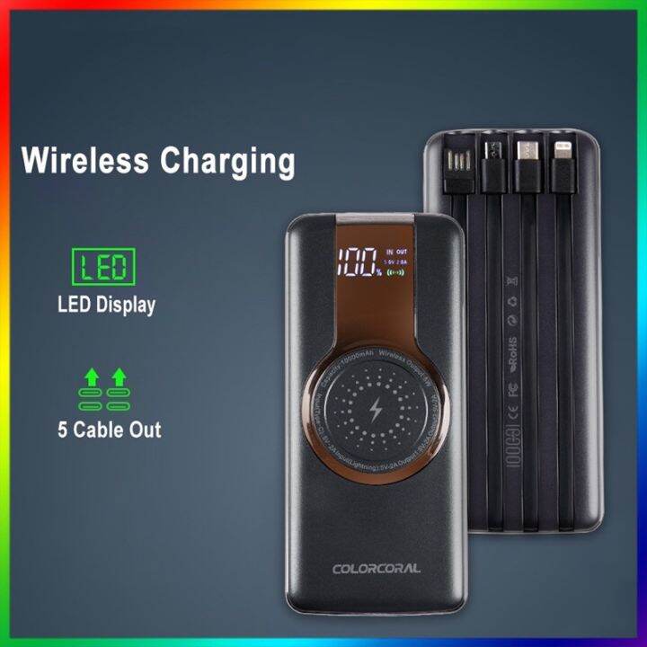 DXB808 Wireless Power Bank Original 10000 mA Built-in 4 Cables Fast ...