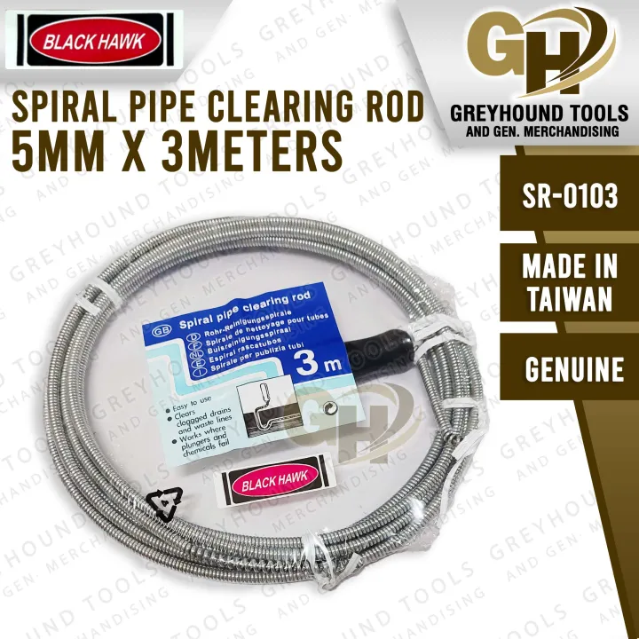 Spiral Pipe Clearing Rod 5mm x 3 Meters (9.8 feet) Long Black Hawk ...