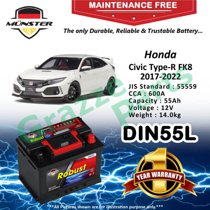 Münster Robust MF CMF DIN55 | DIN55L | 55559 (55AH) Car Battery Bateri ...
