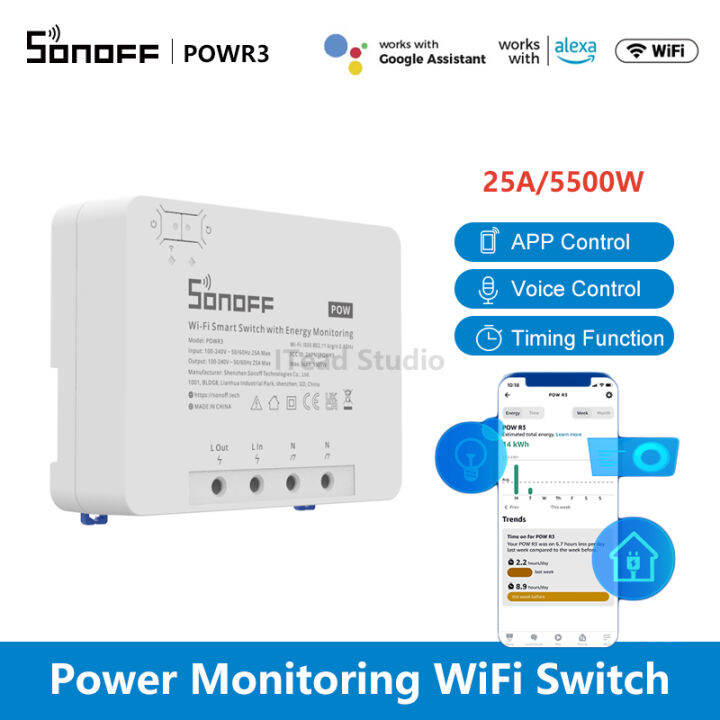 ITEAD SONOFF POWR3 25A Smart Switch WiFi High Power Switch Energy ...