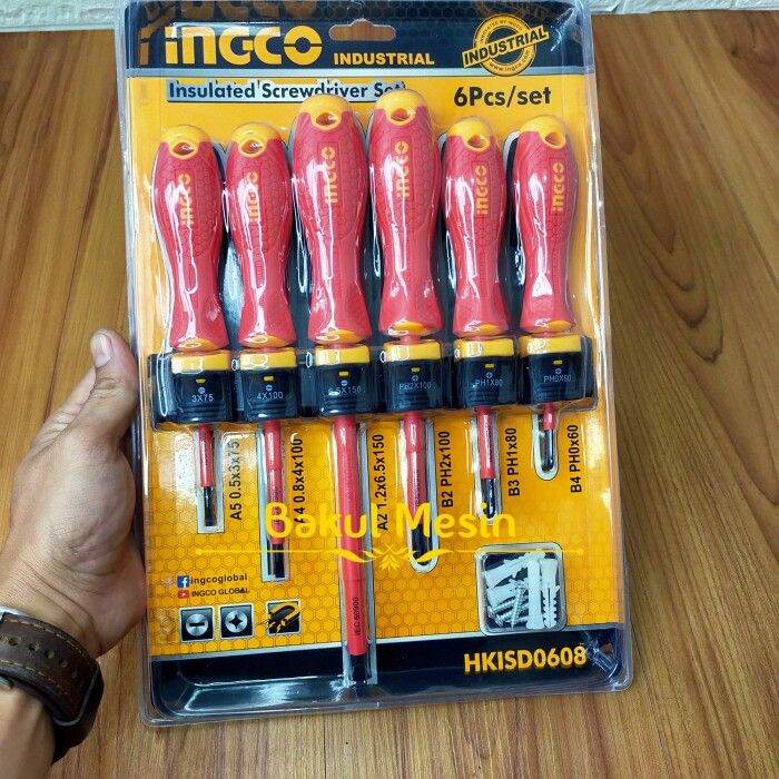 INGCO HKISD0608 OBENG LISTRIK SET 6pcs Insulated Screwdriver Set ...