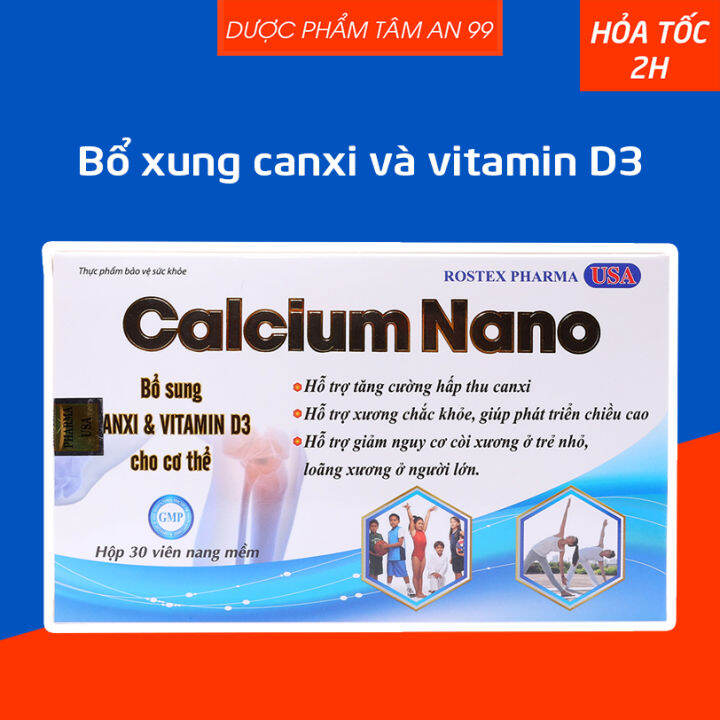 viên uống Calcium Nano bổ sung canxi, vitamin D3, tăng cường hấp thụ canxi - Hộp 30 viên - Dược ...