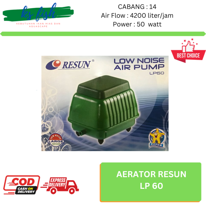 RESUN LP60 LOW NOISE AIR PUMP POMPA UDARA AERATOR AQUARIUM Kolam Ikan ...