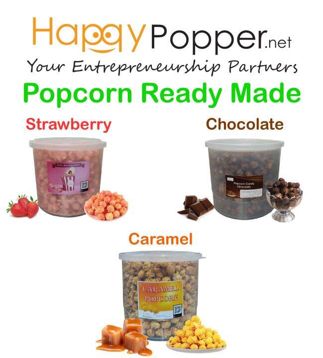 Happypopper Popcorn Fresh Ready Made Coating Coated Caramel Chocolate Strawberry Pop Corn 100% ...