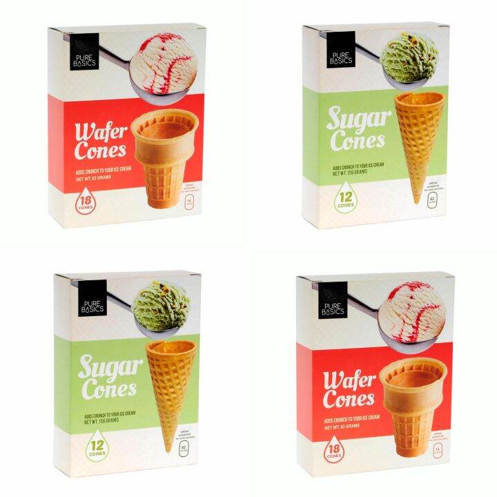 Pure Basics Wafer Cones (63 grams - 18 Cones) & Sugar Cones (155 grams ...