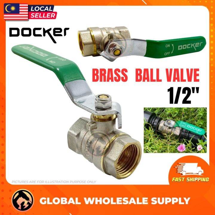 DOCKER 1/2" Brass Ball Valve FNPT Full Port Heavy-Duty Female Thread ...