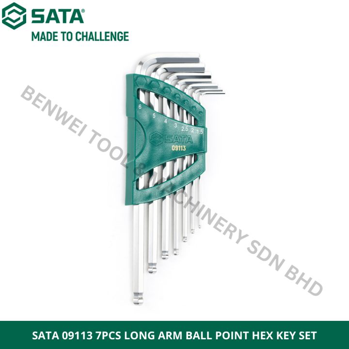 SATA 09113 7PCS LONG ARM BALL POINT HEX KEY (MM) / ALLEN KEY / 1.5MM ...