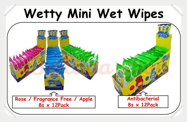 Wetty Mini Wet Wipes 8s x 12pack | Lazada