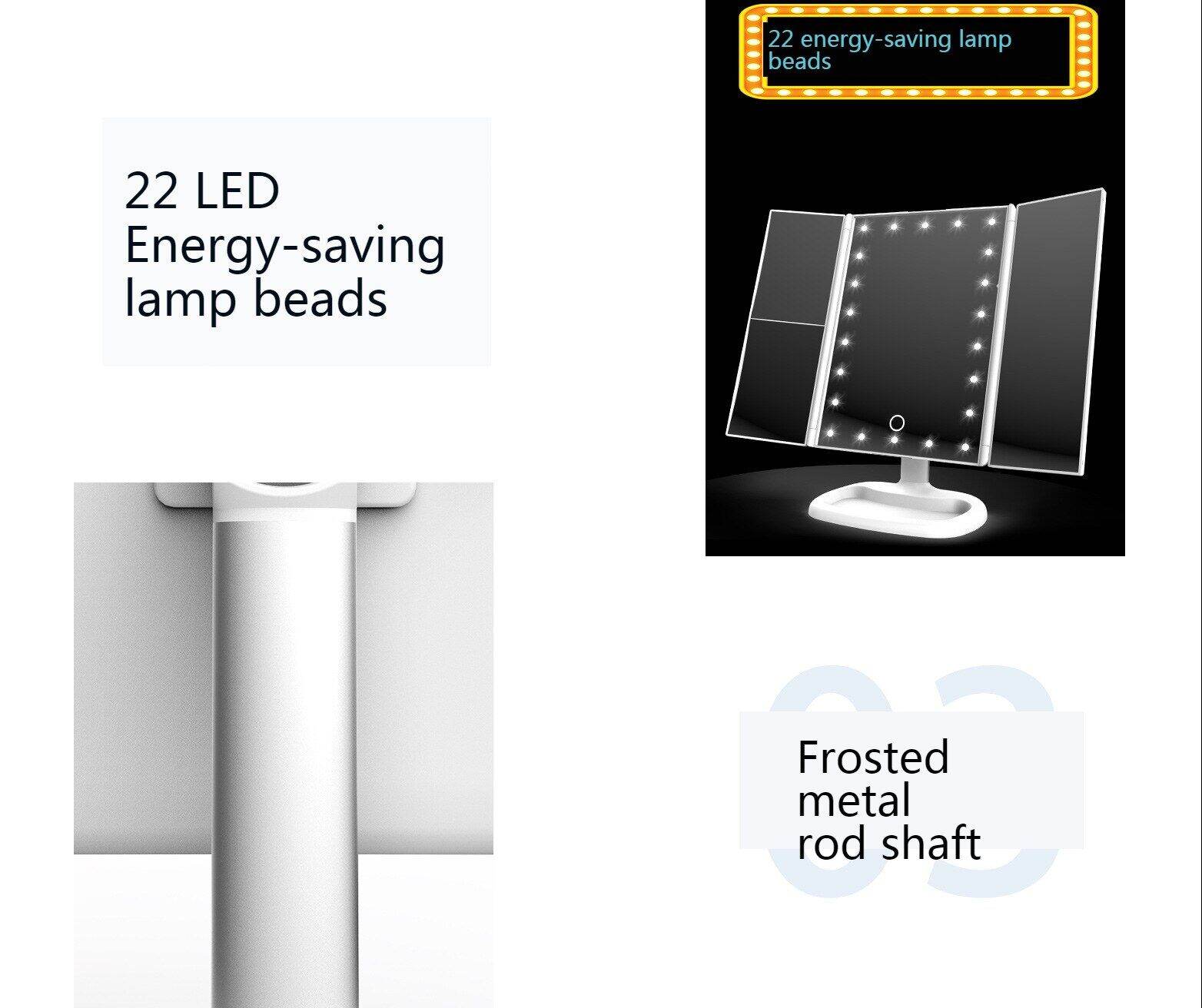 ไฟ LED กระจกแต่งหน้า3สีหน้าจอสัมผัสกระจกเงาโต๊ะเครื่องแป้งยืดหยุ่นได้ใช้แบตเตอรี่แบบ USB ...