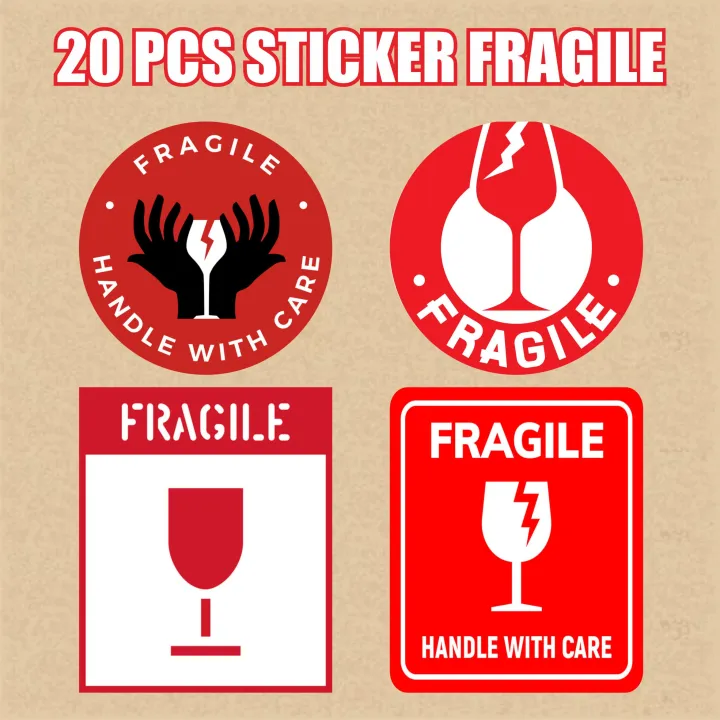 [ISI 20 PCS] Ukuran 9,5cm x 8cm Sticker FRAGILE Awas Barang Pecah Belah Handle With Care Stiker ...