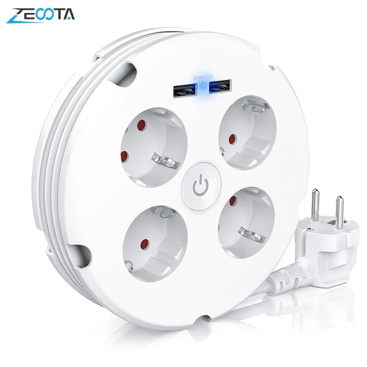Multiple Power Strip Electric Sockets 4 way Round 2 USB Charger Switch ...