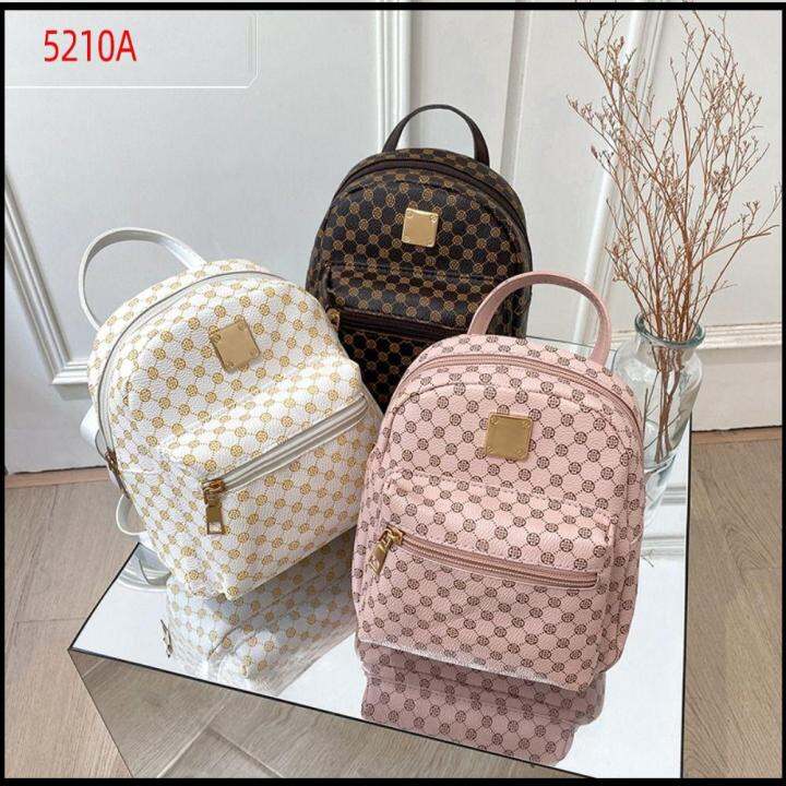 5210A กาแฟขาวชมพู กระเป๋าเป้สะพายหลังผู้หญิง การออกแบบซิป พียู PU กระเป๋าสำหรับนักเรียน แฟชั่น ...