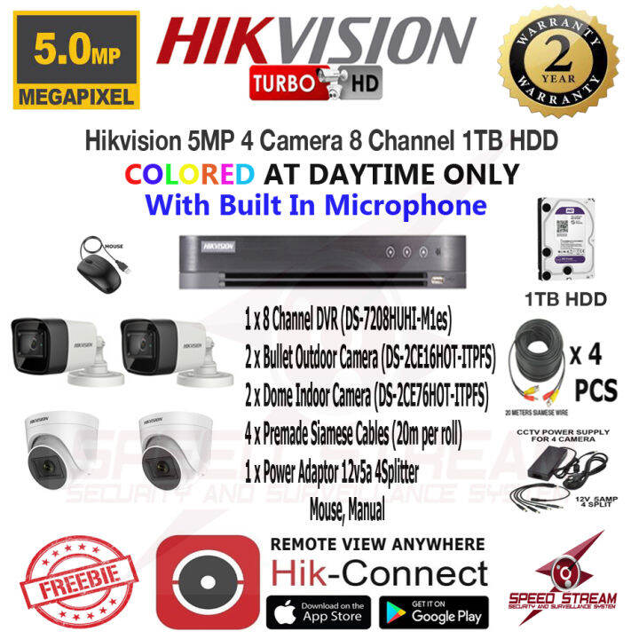 Hikvision 5MP 4 Camera with Audio 8 Channel DVR 1TB HDD CCTV Package | Lazada PH