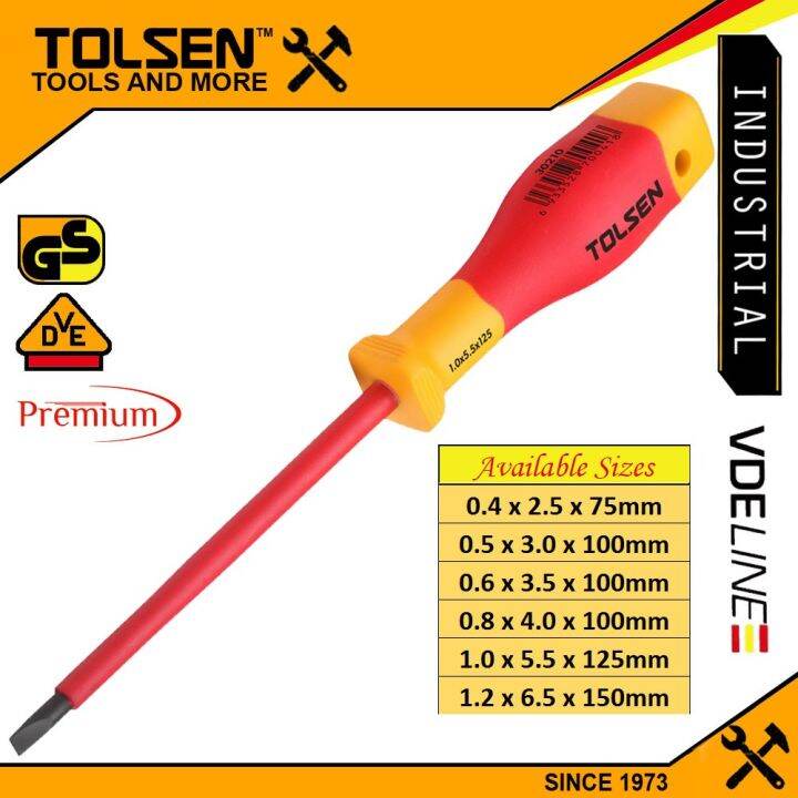 Tolsen Premium VDE Insulated Flat Screwdriver (1000V) GS Approved ...