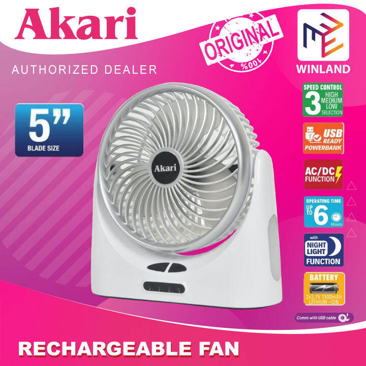 AKARI Original 5" Rechargeable Cooling Fan with LED Light ARF-5882 ...