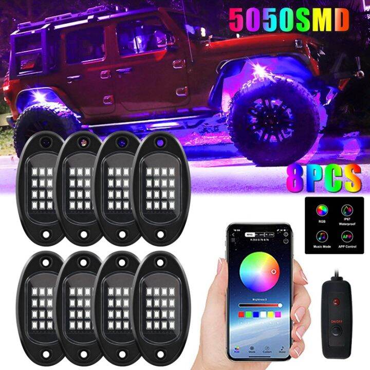 Pods RGB LED Rock Lights Kit Underglow Multicolor Neon Light Pod with ...