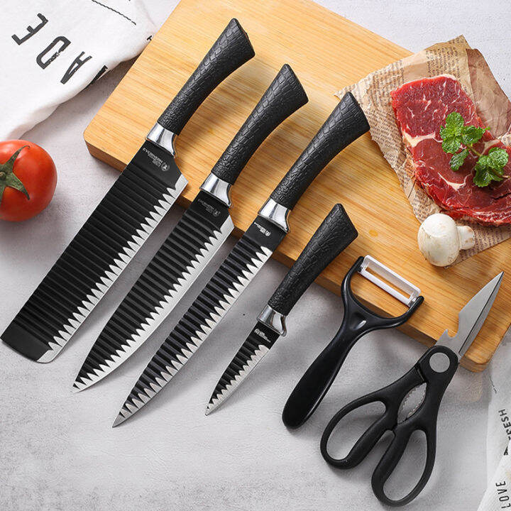 6pcs Knife Set Non-Stick Coating Kitchen Knives (BLACK) | Lazada PH