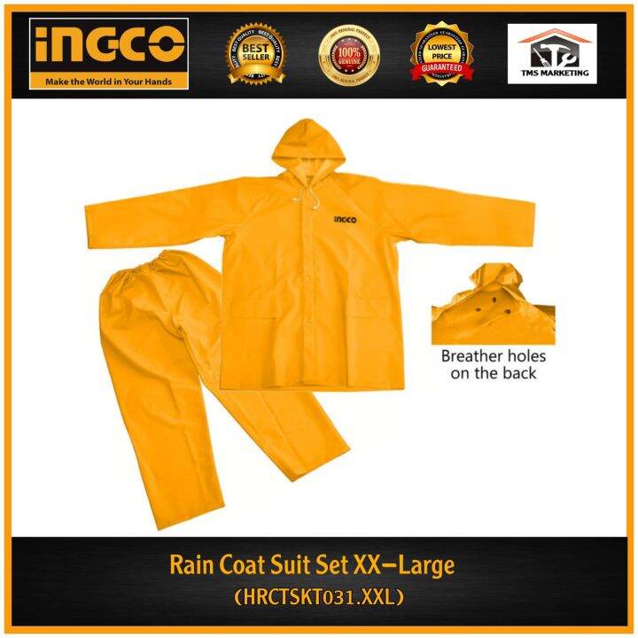INGCO Industrial Rain Coat Suit XX-Large HRCTSKT031.XXL with Zipper and ...