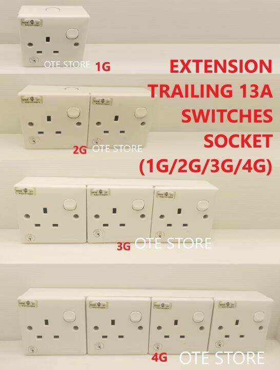 13A EXTENSION TRAILING SWITCHES SOCKET WITH PVC BASE & INTERNAL WIRING ...