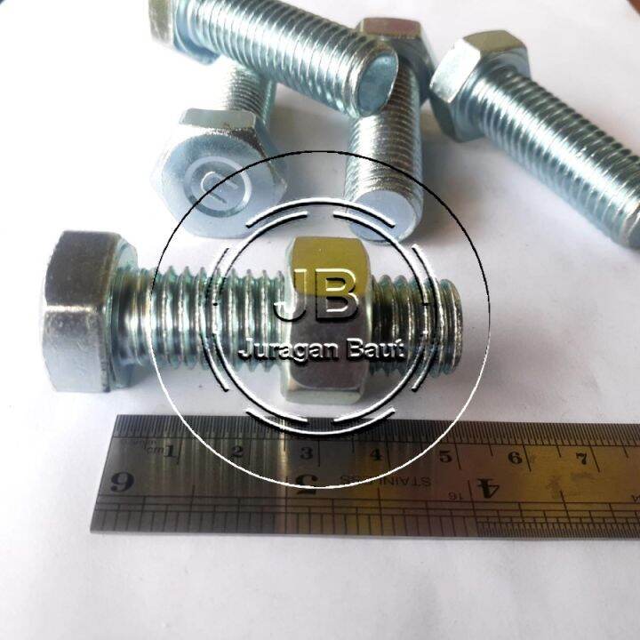 100 BUAH BAUT MUR M16 X 50 PANJANG 5CM 5 CM KUNCI 24 50MM MM PUTIH BAUD BMP M16X50 DIAMETER DRAT ...