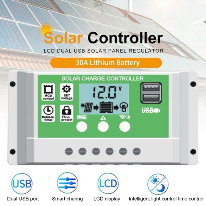 AJDl sell 30A PWM 12V/24V Solar Panel Regulator Charge Controller Battery Charger Dual USB LCD ...