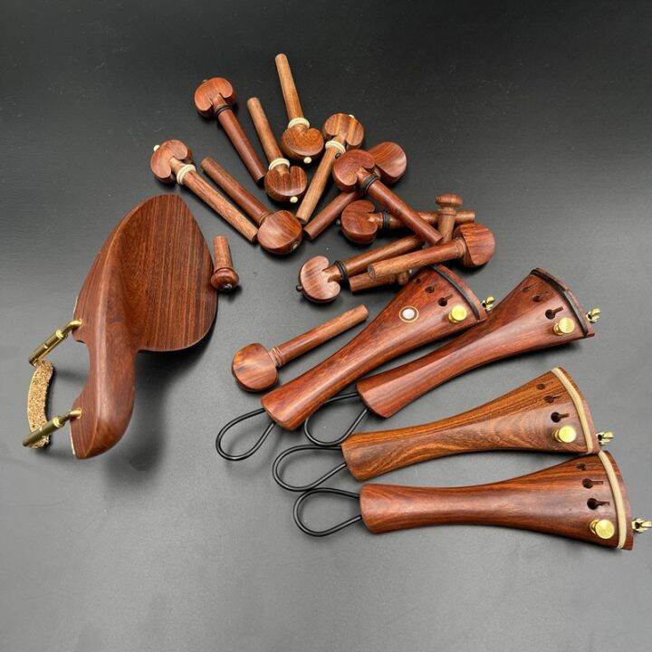 1 Set 4/4 Violin Rosewood Tailpiece+Tuning Pegs+Endpins+Chin Rest/Chin ...