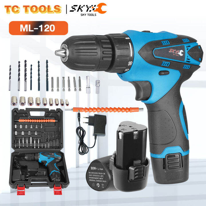 SKY TOOLS สว่านไร้สาย สว่าน 2 ระบบ 12V-55VF พร้อมแบตเตอรี่ Li-ion 2 ก้อน พร้อมสายชาร์จ ดอกสว่าน ...